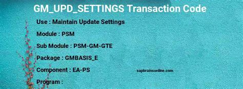 GM UPD SETTINGS SAP Tcode For Maintain Update Settings