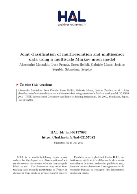 Pdf Joint Classification Of Multiresolution And Multisensor Data Using A Multiscale Markov