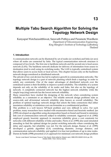 Pdf Multiple Tabu Search Algorithm For Solving The Topology Network