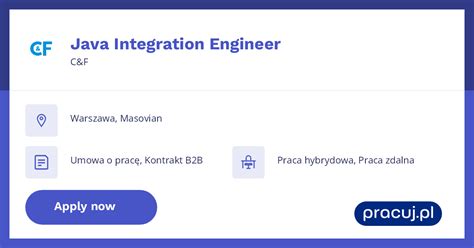 Oferta Pracy Java Integration Engineer Candf Warszawa