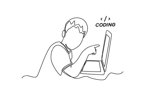 premium vector continuous one line drawing happy programmer pointing