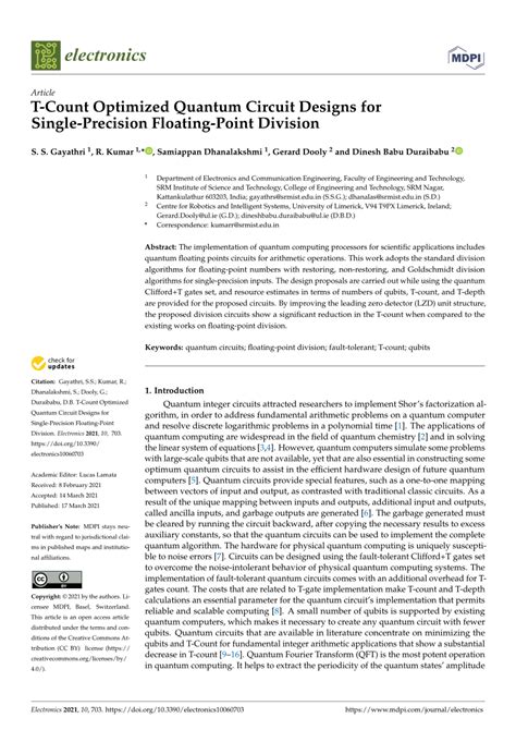 Pdf T Count Optimized Quantum Circuit Designs For Single Precision