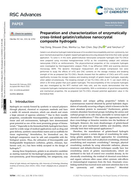 Pdf Preparation And Characterization Of Enzymatically Cross Linked