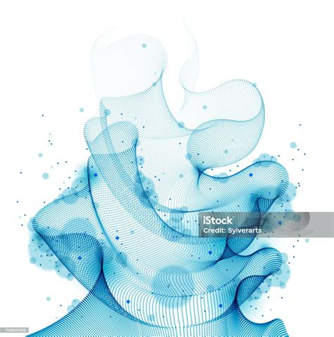 흐르는 에너지 입자 바람에 혼합 도트 투명 한 얇은 명주 그물 섬유의 물결 곡선 점선 3d 라인 벡터 효과 그림입니다 3d 미래 지향적 인 스타일 0명에 대한 스톡 벡터