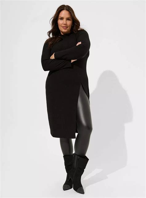 Plus Size Fitted Super Soft Ribbed Mock Neck Asymmetrical Hem Top