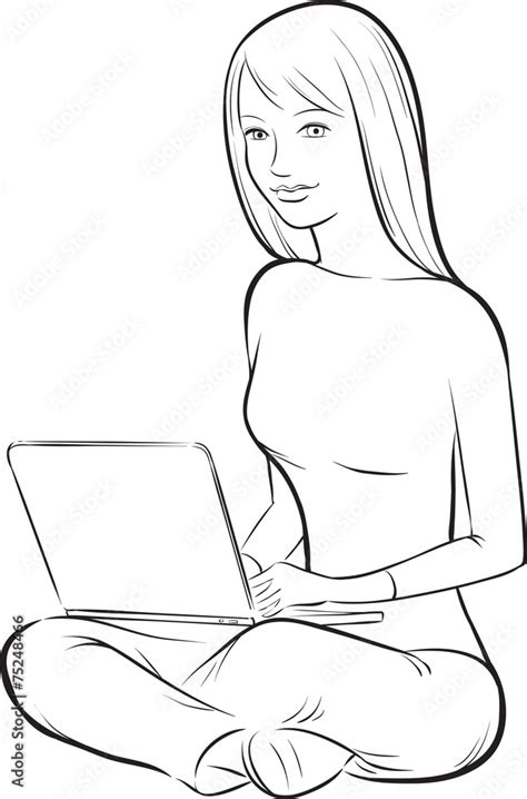 Whiteboard Drawing Girl Sitting With Laptop Computer Stock Vector Adobe Stock