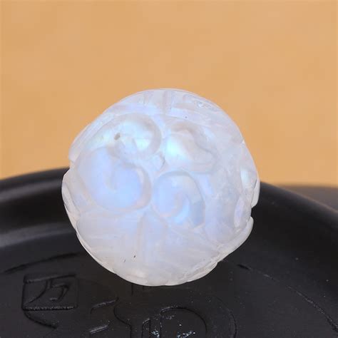 月光石回纹珠蓝月光石散珠圆珠单珠精工雕刻彩光强多宝配珠 虎窝淘