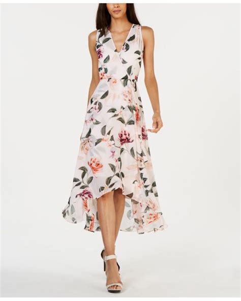 Calvin Klein Floral Print High Low Wrap Maxi Dress In Pink Lyst