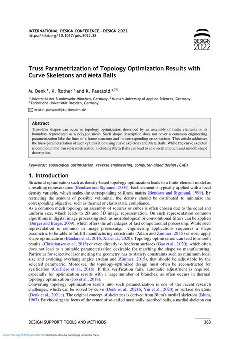 Pdf Truss Parametrization Of Topology Optimization Results With Curve