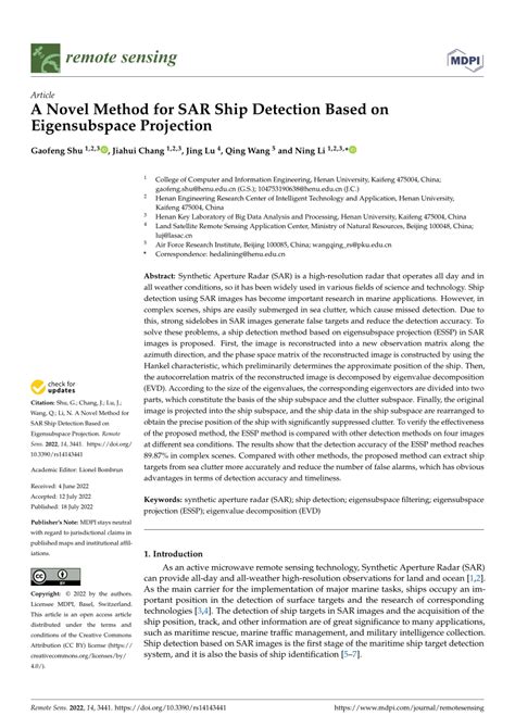 PDF A Novel Method For SAR Ship Detection Based On Eigensubspace Projection