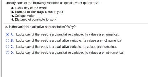 solved identify each of the following variables as