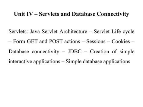 It2255 Web Essentials Unit V Servlets And Database Connectivity Pdf
