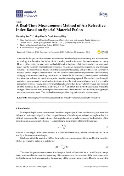 Pdf A Real Time Measurement Method Of Air Refractive Index Based On Special Material Etalon