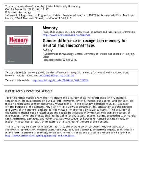 Pdf Gender Difference In Recognition Memory For Neutral And Emotional Faces