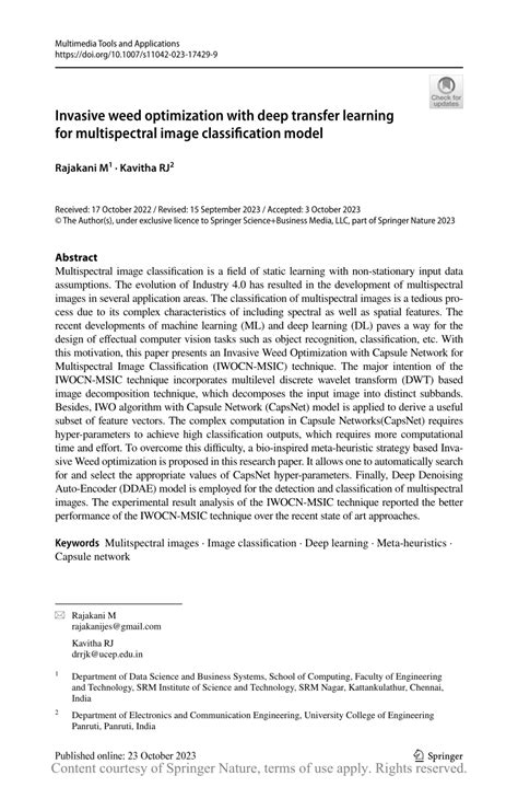 Invasive Weed Optimization With Deep Transfer Learning For Multispectral Image Classification Model