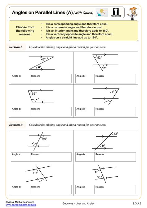 Angles And Transversals Worksheet Calculating Angles On Para
