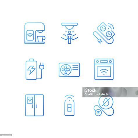 Smart Appliances For Home Pixel Perfect Gradient Linear Vector Icons Set Stock Illustration