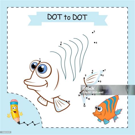 도트 게임 바다 물고기 물고기를 그리려면 점으로 숫자로 연결합니다 만화 귀여운 물고기와 교육 게임 및 색칠 페이지 아이들을위한 논리 게임 어린이 학습 계산 번호를위한 교육