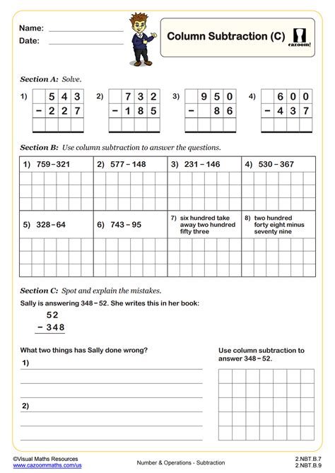 Column Subtraction C Pdf Printable Number And Operations Worksheets Library