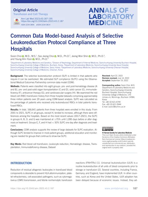 PDF Common Data Model Based Analysis Of Selective Leukoreduction Protocol Compliance At Three