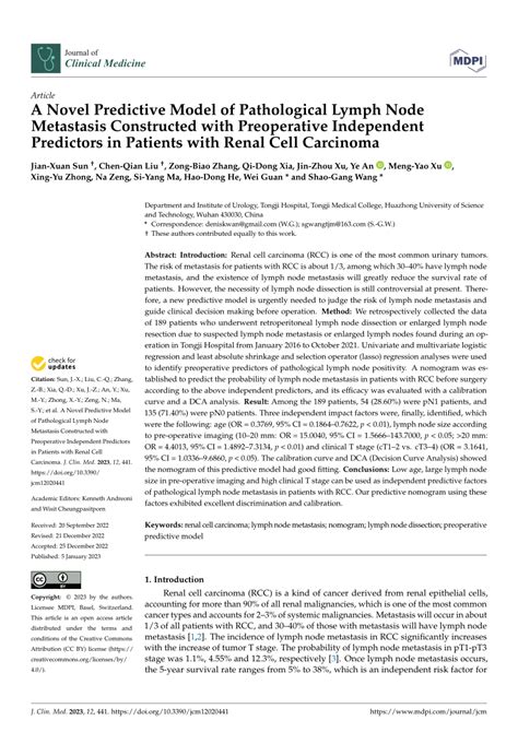 Pdf A Novel Predictive Model Of Pathological Lymph Node Metastasis Constructed With