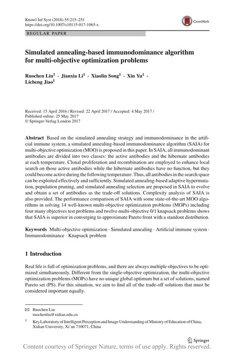 Simulated Annealing Based Immunodominance Algorithm For Multi Objective