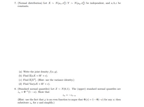 Solved Normal distribution Let XN μx σx YN μy σy Chegg