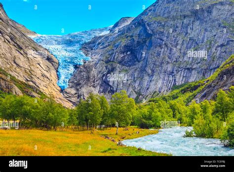 Briksdalsbreen Glacier Norway Scandinavia Europe Hi Res Stock