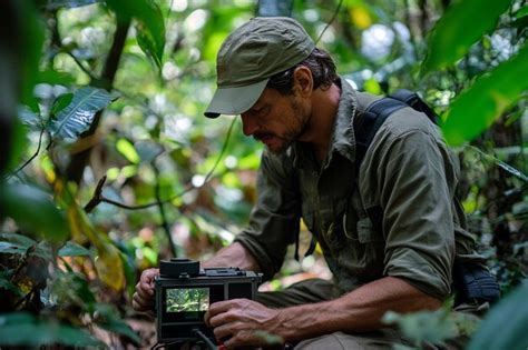 Checking Camera Traps For Signs Of Elusive Wildlif Generative Ai Premium Ai Generated Image