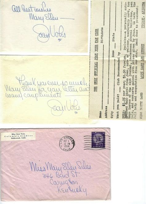 1950s Joan Vohs Movie Star 2 Autographs W Mailer 2117797893