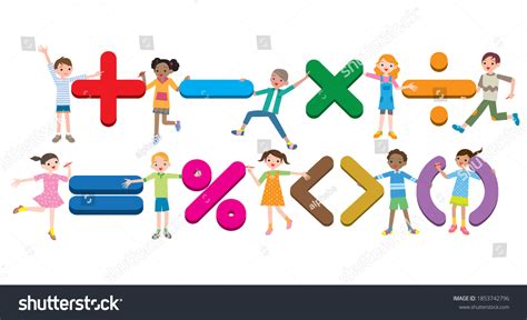 Arithmetic Symbols Multiethnic Elementary babe babes เวกเตอรสตอก ปลอดคาลขสทธ