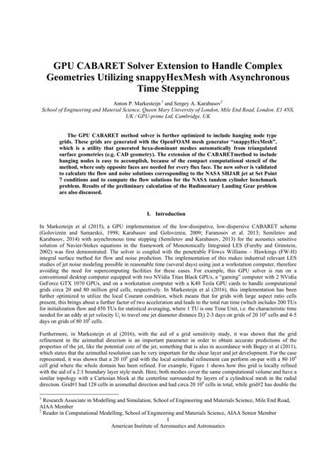 Pdf Gpu Cabaret Solver Extension To Handle Complex Geometries Utilizing Snappyhexmesh With