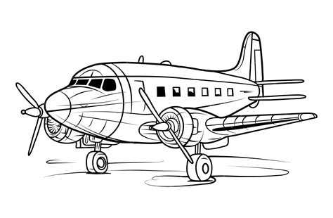 손으로 그린 비행기 개요 그림 어린이를 위한 색칠 공부 페이지 프리미엄 벡터