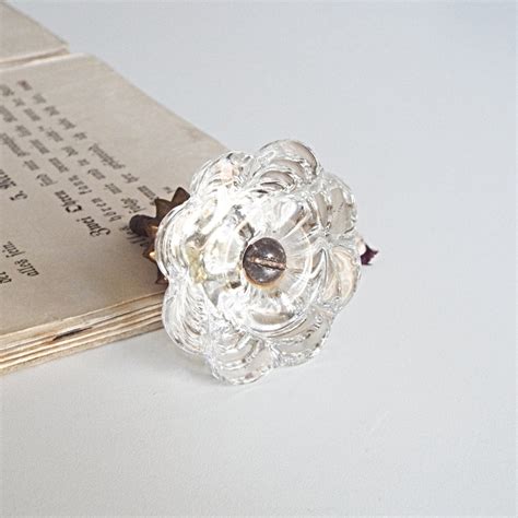 Vintage Glass Drawer Pull Art Nouveau Round Furniture Knob Glass