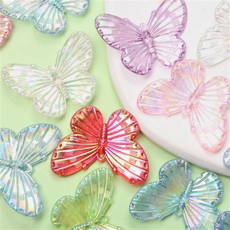 5 ชิ ้ น 40 30 มม สร ้ างสรรค ์ Ab สีลูกปัดเลเซอร ์ เดี ่ ยวจี ้ ผีเสื ้ อ 8 สีสําหรับเครื ่