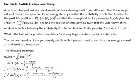 Solved Exercise Particle In A Box Uncertainty A Particle Chegg