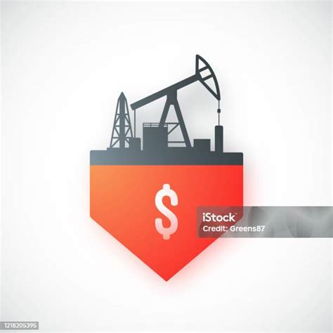 석유 위기 아이콘입니다 유가 하락을 보여주는 펌프 잭과 빨간색 아래쪽 화살표가있는 플랫 디자인 스톡 벡터 일러스트레이션입니다 오일펌프에 대한 스톡 벡터 아트 및 기타 이미지