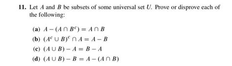 solved 11 let a and b be subsets of some universal set u