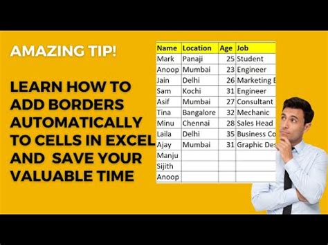 Excel Tutorial In Malayalam Auto Insert Borders While Entering Data In