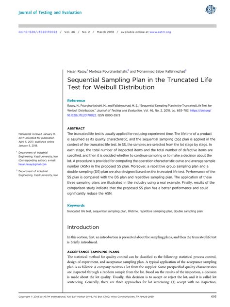 Pdf Sequential Sampling Plan In The Truncated Life Test For Weibull