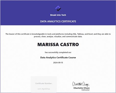 Marissa Castro On Linkedin Breakintotech Dataanalytics Certificate