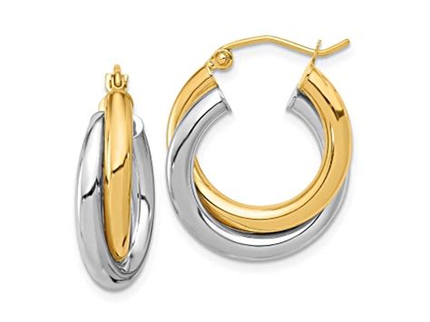 10k Two Tone Polished Double Tube Hoop Earrings Bgv669 Jtv