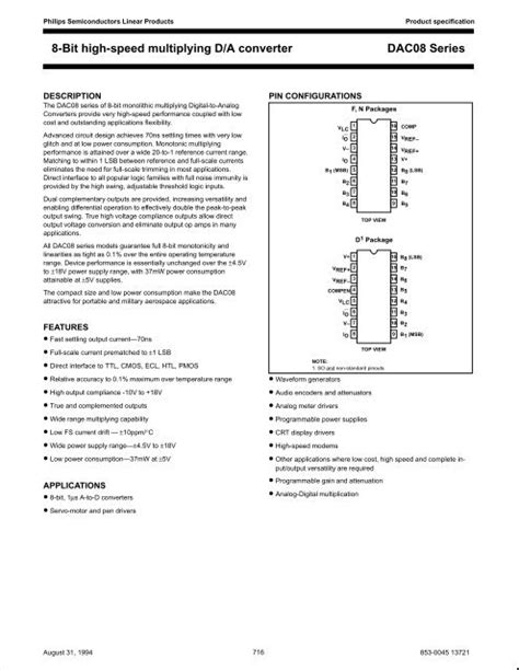 Dac08 Series 8 Bit High Speed Multiplying Da Converter