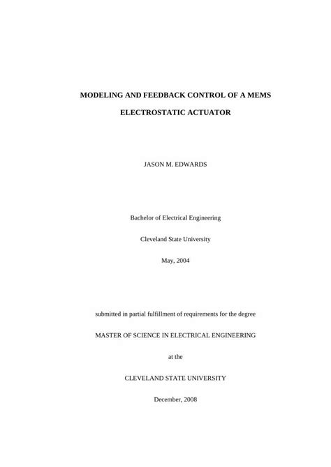 Pdf Modeling And Feedback Control Of A Mems Electrostatic Actuator · Of A Mems Electrostatic