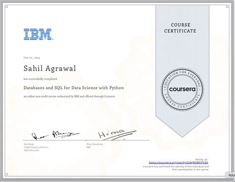 Just Completed Databases And Sql For Data Science With Python” On Coursera By Ibm Sahil