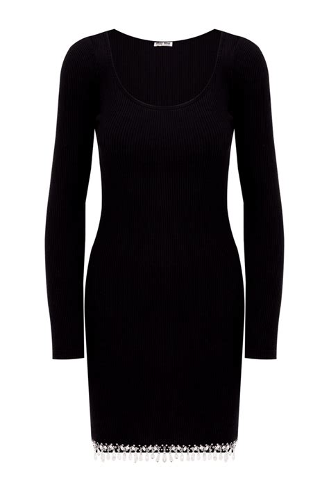 Miu Miu платье женское черное хлопковое с бисером 174219 — Купить в Алмате Казахстане Domino Kz