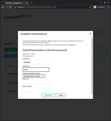 带密码和 Bearer 的简单 Oauth2 Fastapi 框架