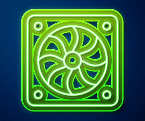 Glowing Neon Line Computer Cooler Icon Isolated On Blue Background PC Hardware Fan Stock Vector