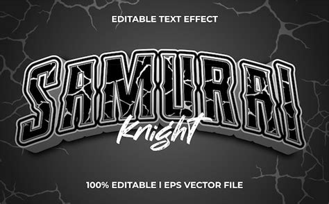 사무라이 나이트 게임 테마가 있는 3d 텍스트 효과 현대 제목에 대한 은색 타이포그래피 템플릿 프리미엄 벡터