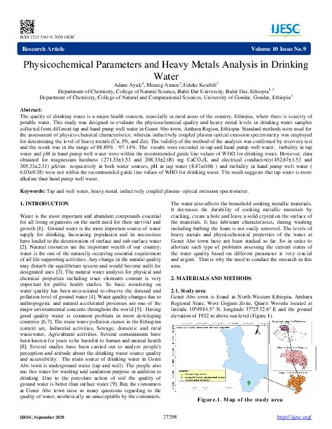 Pdf Physicochemical Parameters And Heavy Metals Analysis In Drinking